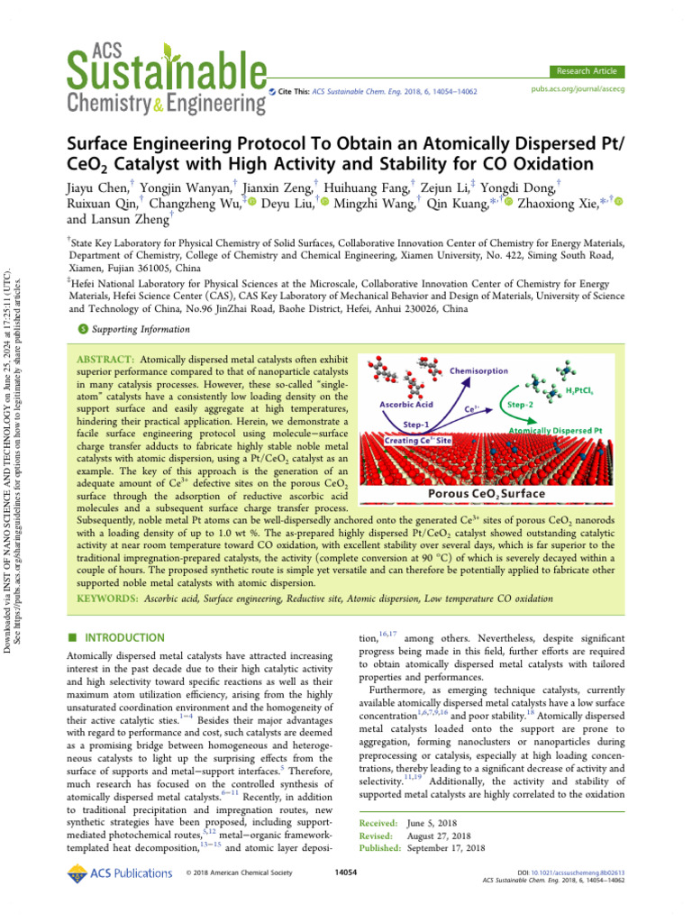 Chen Et Al 2018 Surface Engineering Protocol To Obtain An Atomically Dispersed PT Ceo2 Catalyst ...