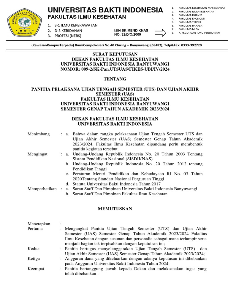 SK Panitia Uts & Uas Genap 2023-2024 | PDF