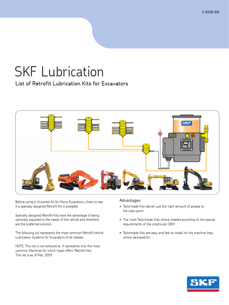 SKF Lubrication LIST OF RETROFIT KIT FOR EXCAVATORS 2008 | PDF