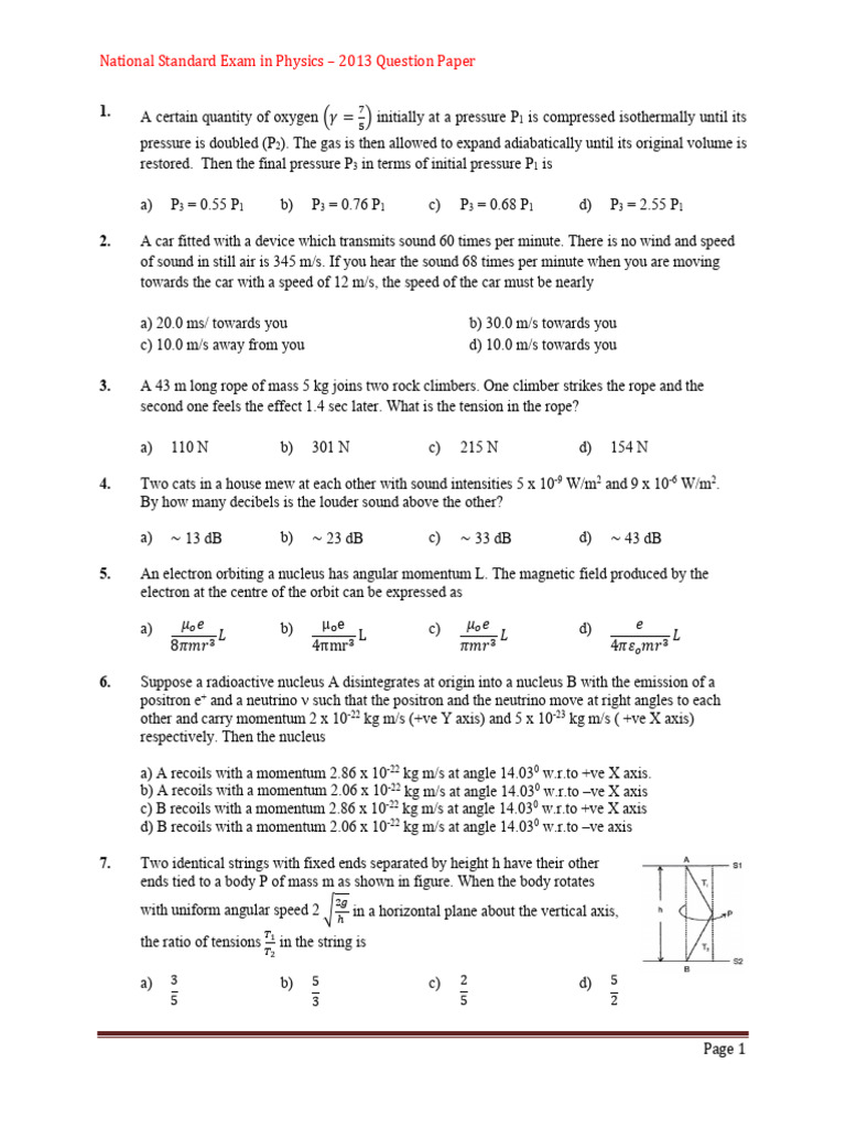 2013 National Physics Exam Questions | PDF | Rotation Around A Fixed ...