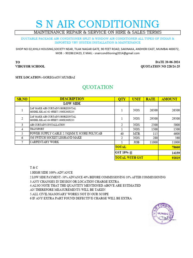 Quotation No 228-24-25 For Air Curtains | PDF | Manufactured Goods ...