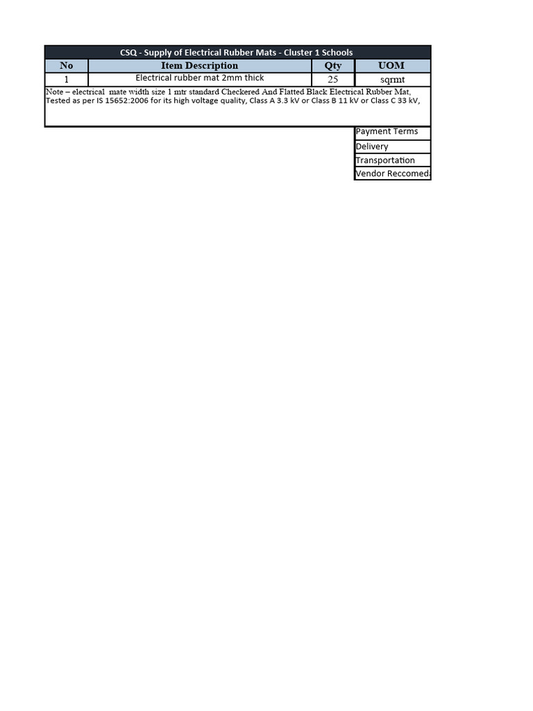 CSQ - Electrical Supply of Rubber Mats | PDF | Electrical Engineering ...