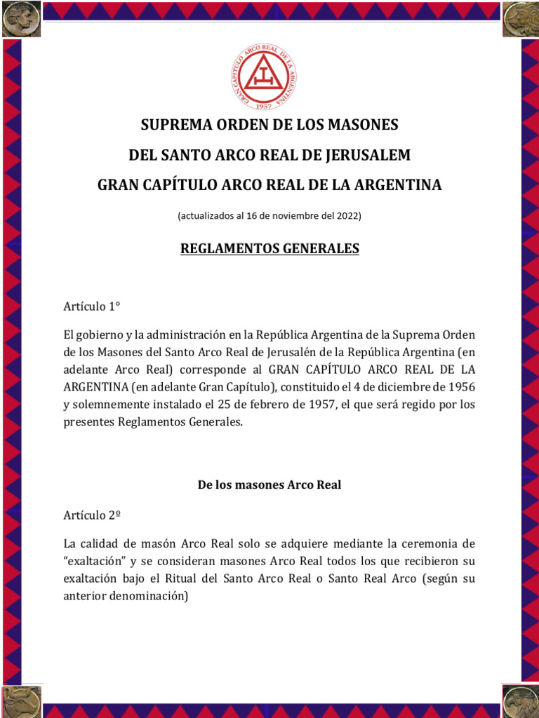 Reglamentos del Arco Real Argentina | PDF | Patentar | Masonería