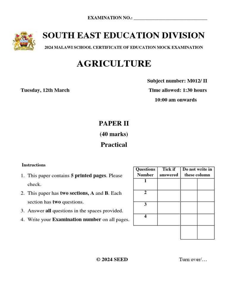 Agriculture II 2024 Seed Msce Mock | PDF | Soil | Dairy