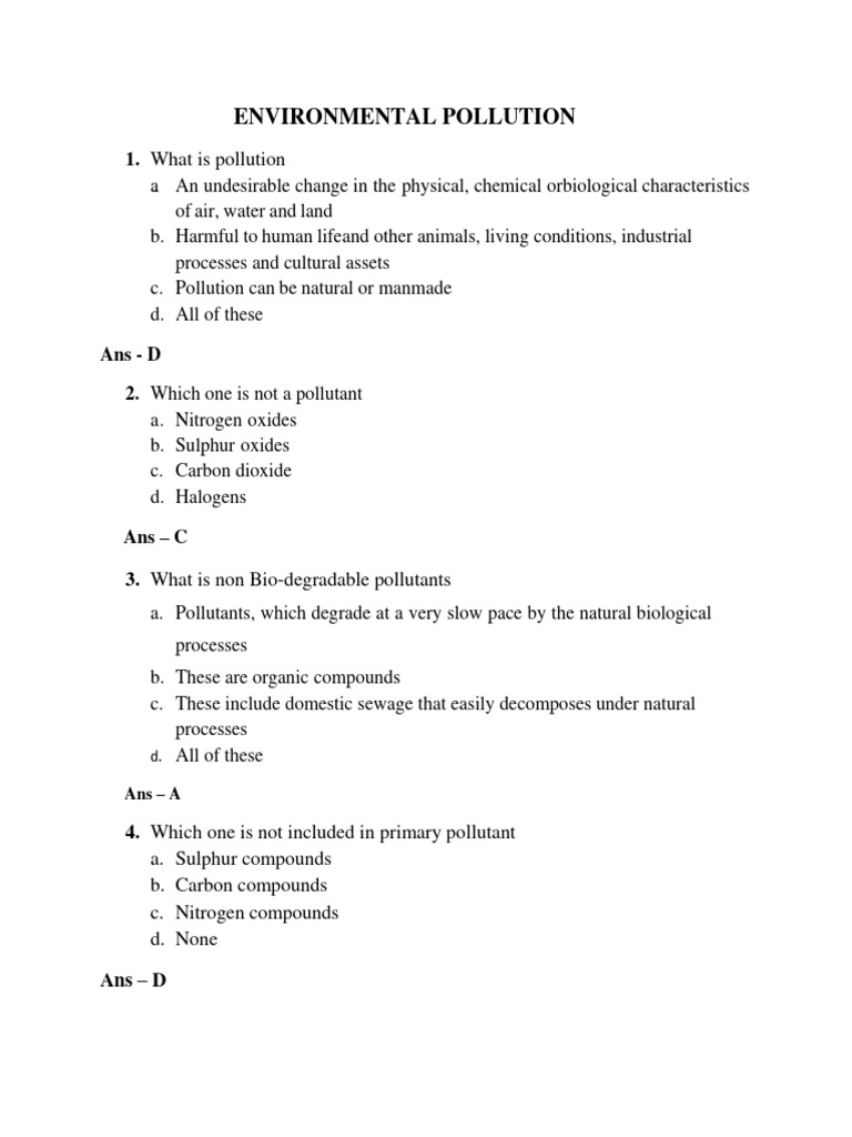 Environmental Pollution Mcqs 143 | PDF | Waste | Water Pollution