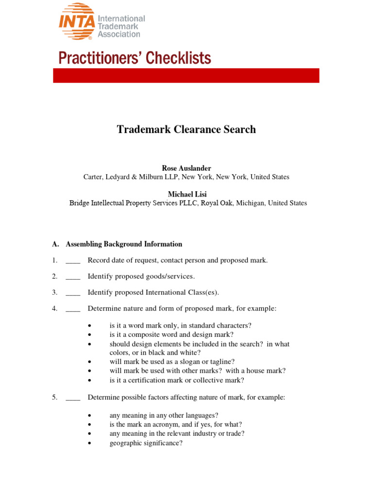 Checklist Trademark Clearance Search | PDF | Trademark | Domain Name