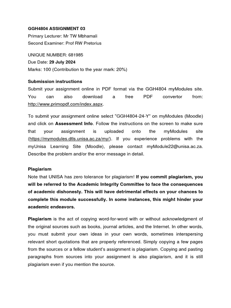 GGH4804 Assignment 03 2024 | PDF | Plagiarism | Science GGH4804 Assignment 03 2024 | PDF | Plagiarism | Science
