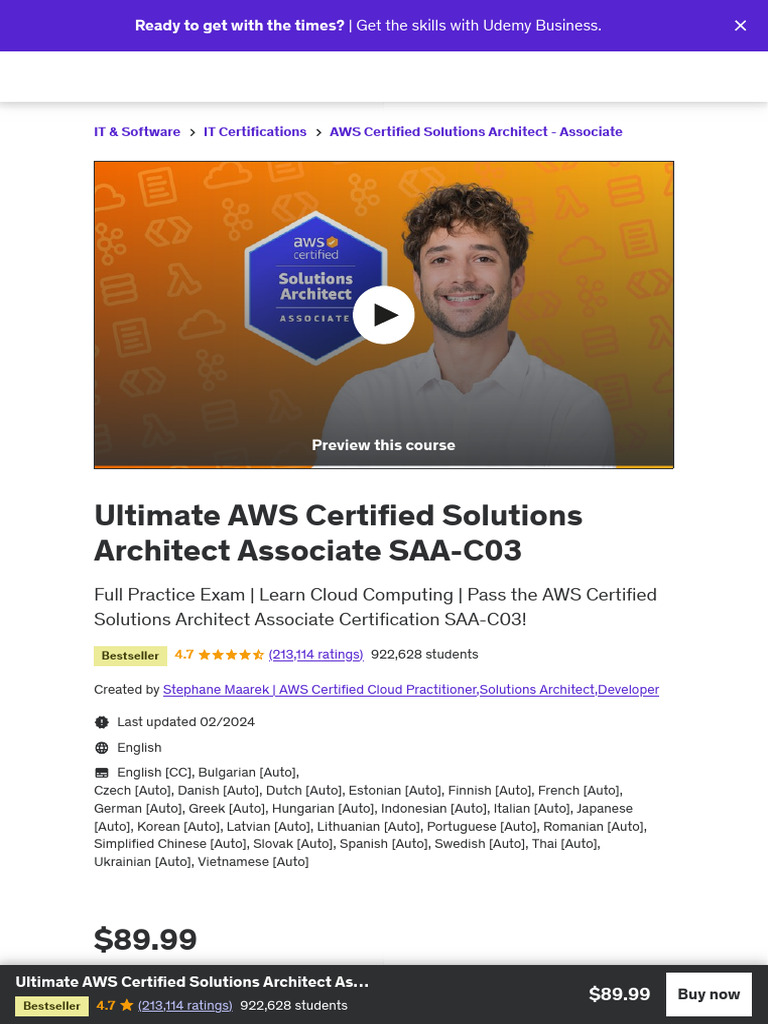 Ultimate AWS Certified Solutions Architect Associate (SAA) Udemy | PDF ...