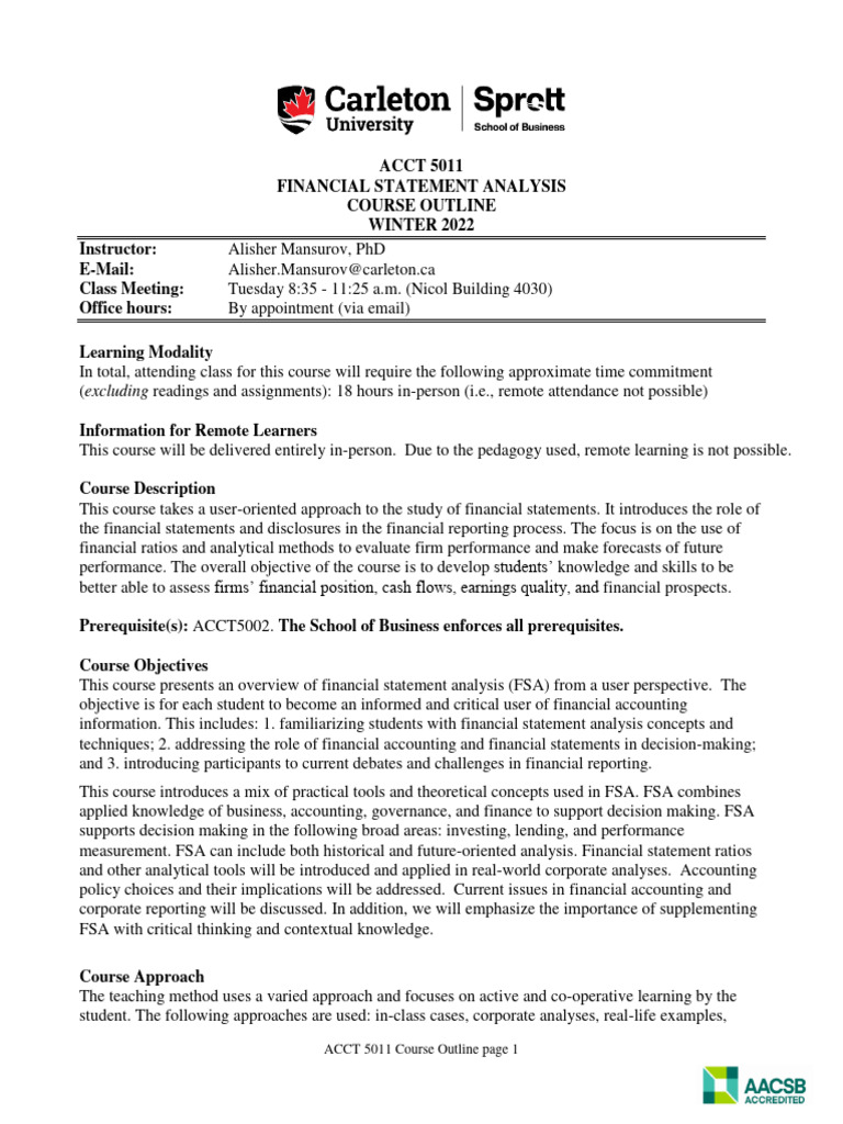 Financial Statement Analysis Course Outline | PDF | Financial Statement ...