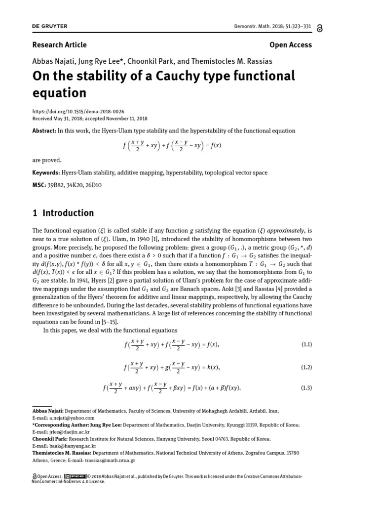 (23914661 - Demonstratio Mathematica) On The Stability of A Cauchy Type Functional Equation ...