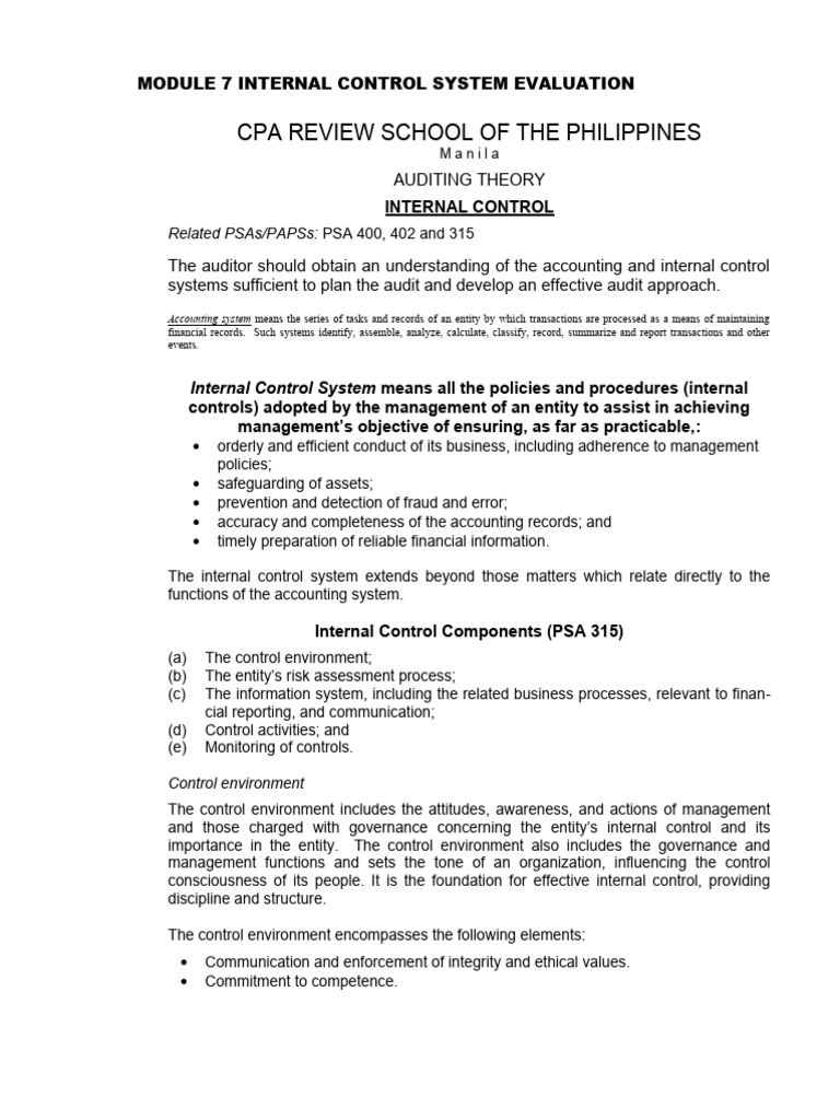 MODULE 7 Internal Control System Evaluation QUIZZER | PDF | Internal ... MODULE 7 Internal Control System Evaluation QUIZZER | PDF | Internal ...