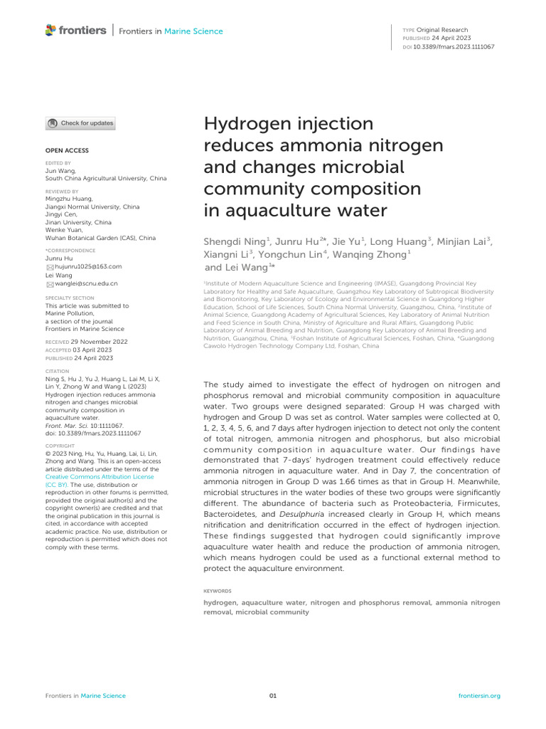 Hydrogen Injection Reduces Ammonia Nitrogen and Changes Microbial | PDF ...