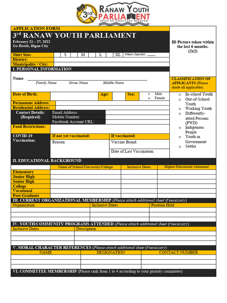 3rd RYP APPLICATION FORM | PDF