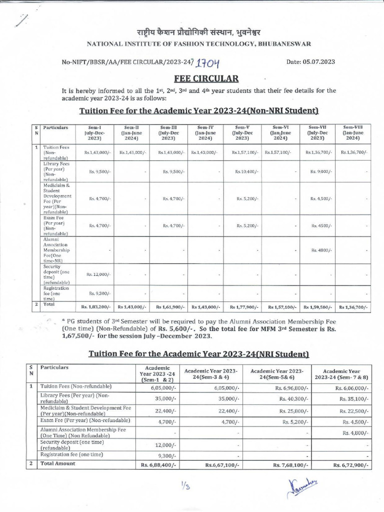 Fee Circular 2023-24 | PDF