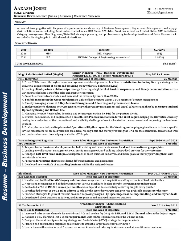 Resume Aakash Joshi 2023 PDF | PDF | Sales | Retail