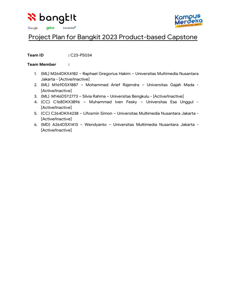 Project Plan For Bangkit 2023 Product-Based Capstone | PDF | Prototype | Software Bug