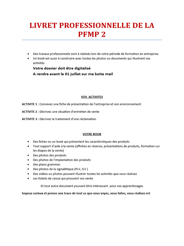 Livret Professionnelle de La PFMP 2 | PDF | Business | Informatique