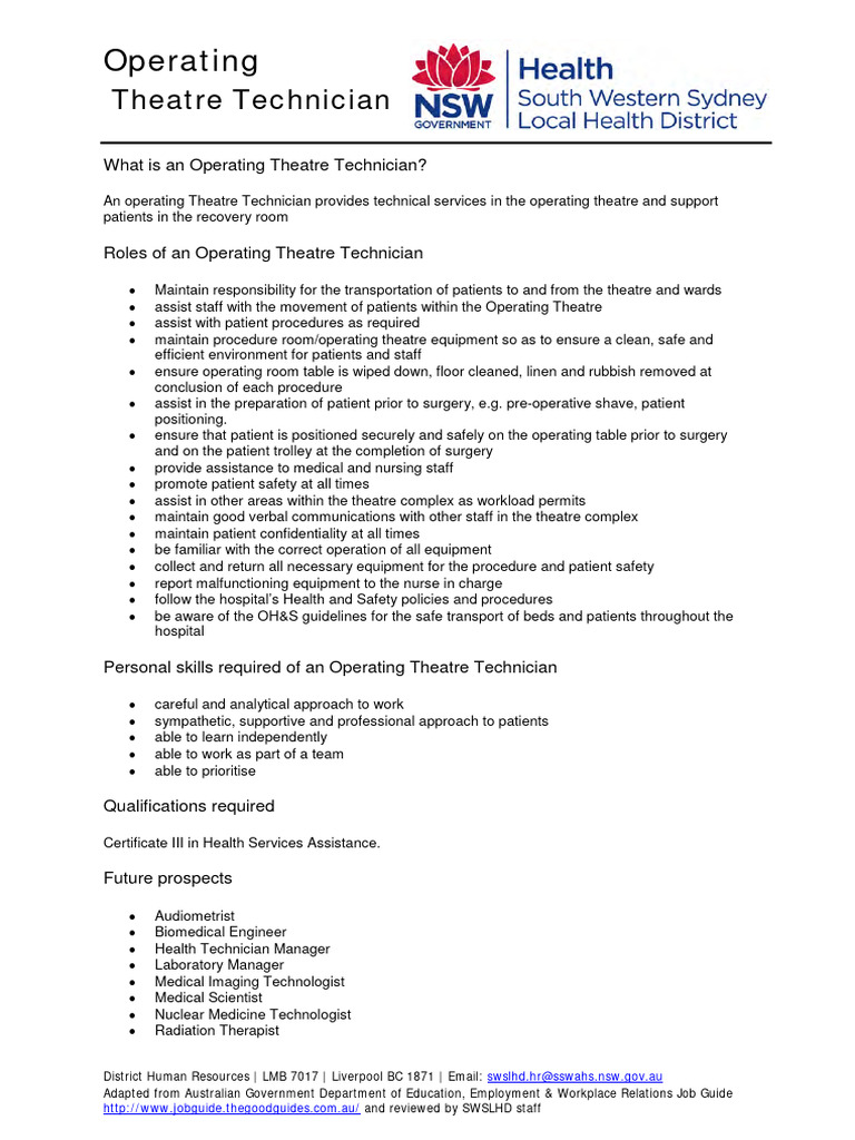 Operating Theater Technician Job Role - OTTech | PDF | Surgery ...