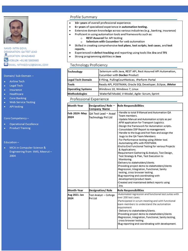 Nitin Govil CV 2024 | PDF | Selenium (Software) | Software
