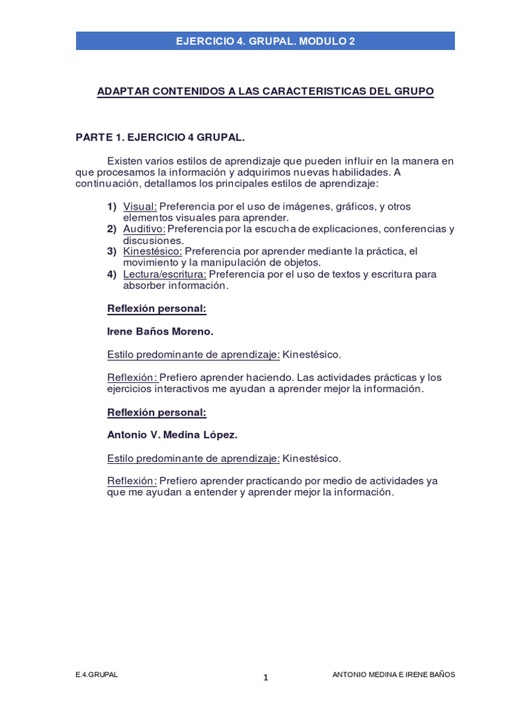 Ejercicio 4. Grupal. Modulo 2: E.4.Grupal Antonio Medina E Irene Baños | PDF | Aprendizaje ...