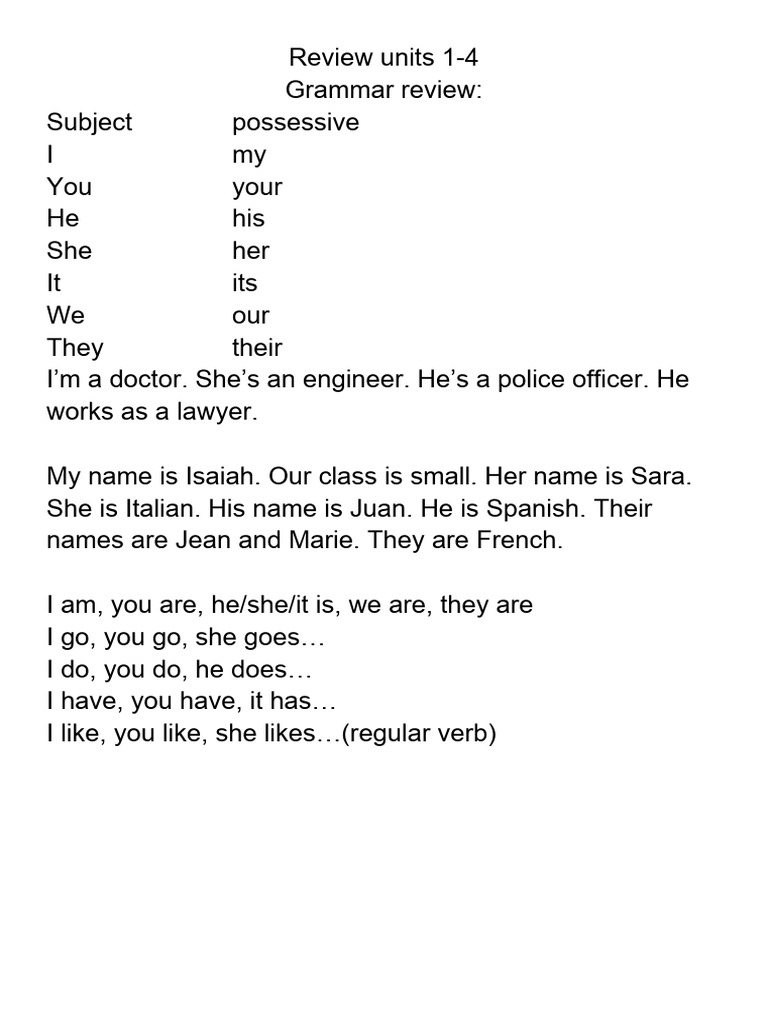 Review Units 1-4 | PDF