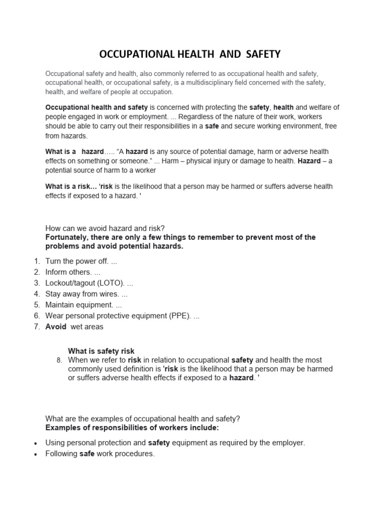 Day 1 Occupational Health and Safety | PDF | Occupational Safety And ...