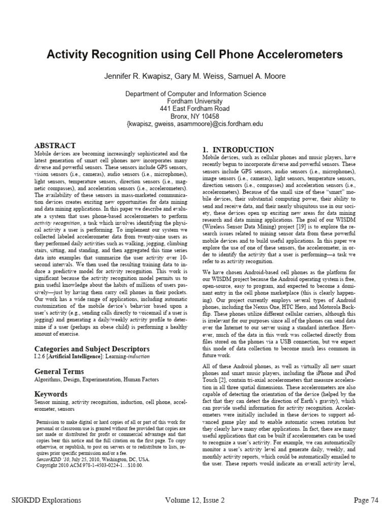 02 Activity Recognition | PDF | Cartesian Coordinate System | Accelerometer