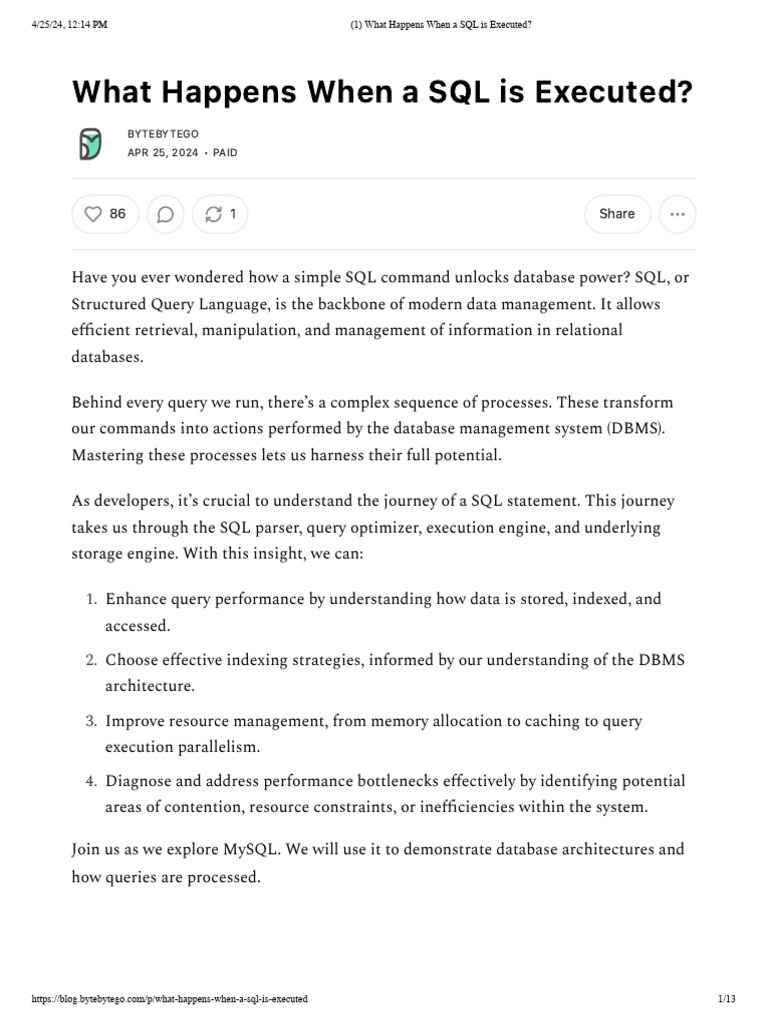 What Happens When A SQL Is Executed | PDF | Database Index | Sql