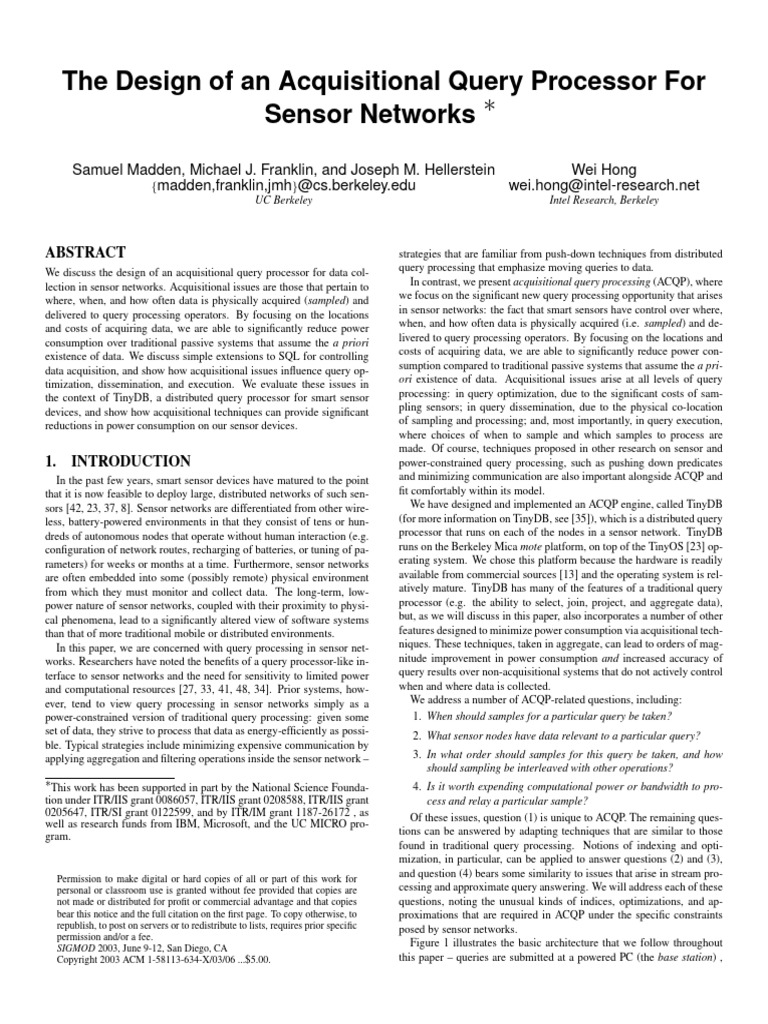 03 Querying Sensor Networks | PDF | Wireless Sensor Network | Computer Network
