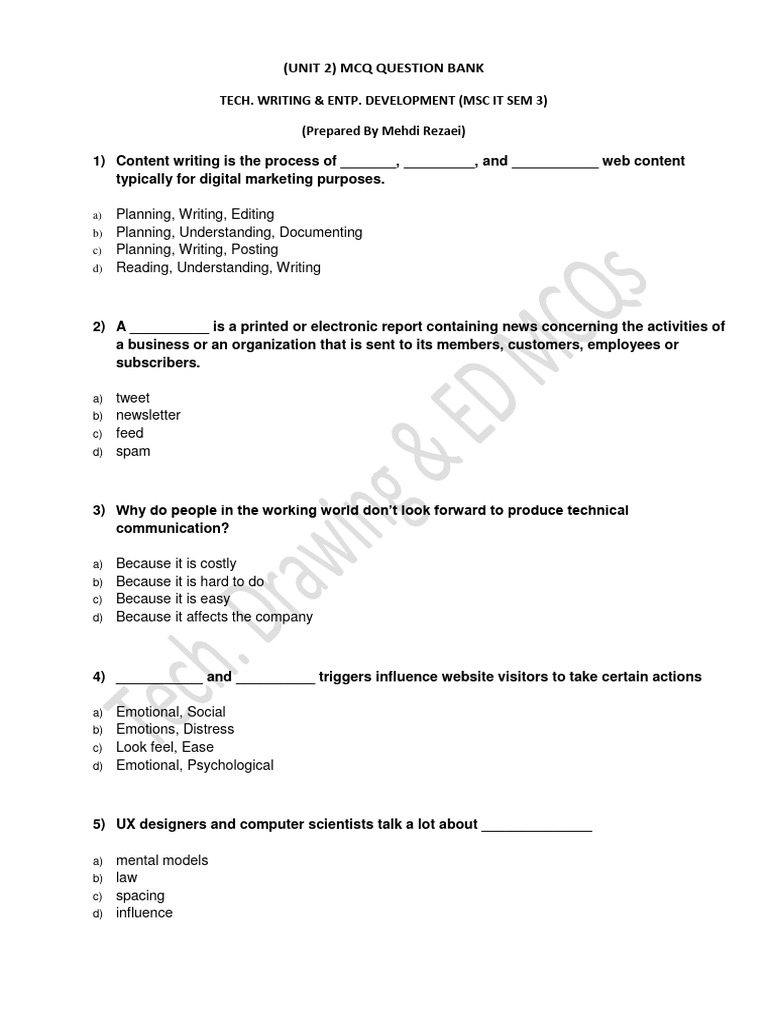 Tech. Writing & ED MCQs Question Bank Unit 2 | PDF | Paragraph ... Tech. Writing & ED MCQs Question Bank Unit 2 | PDF | Paragraph ...