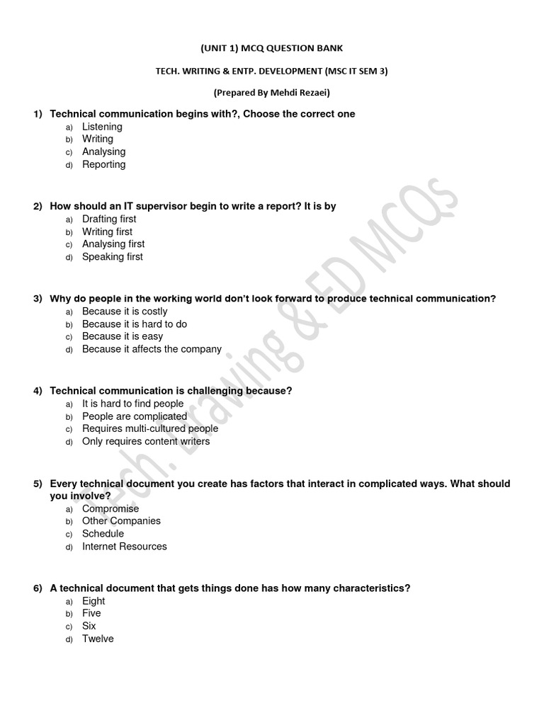 Tech. Writing & ED MCQs Question Bank Unit 1 | PDF | Trademark | Justice