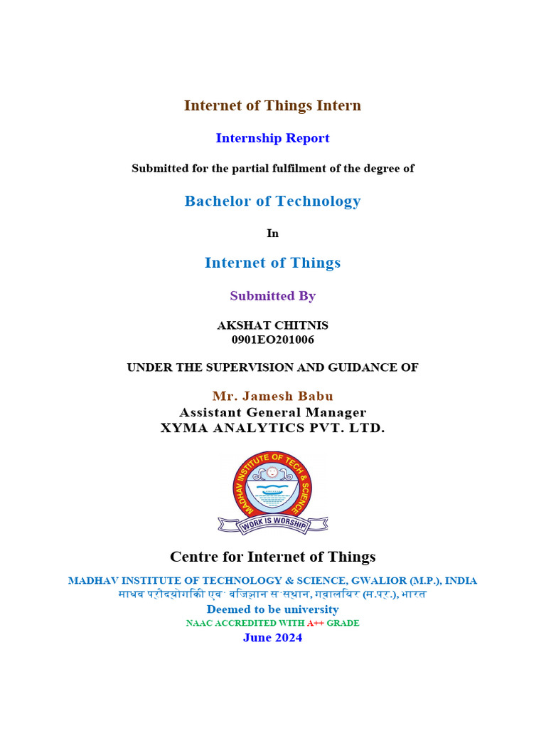 Internship - Project Sample Report (Internet of Things) | PDF ...