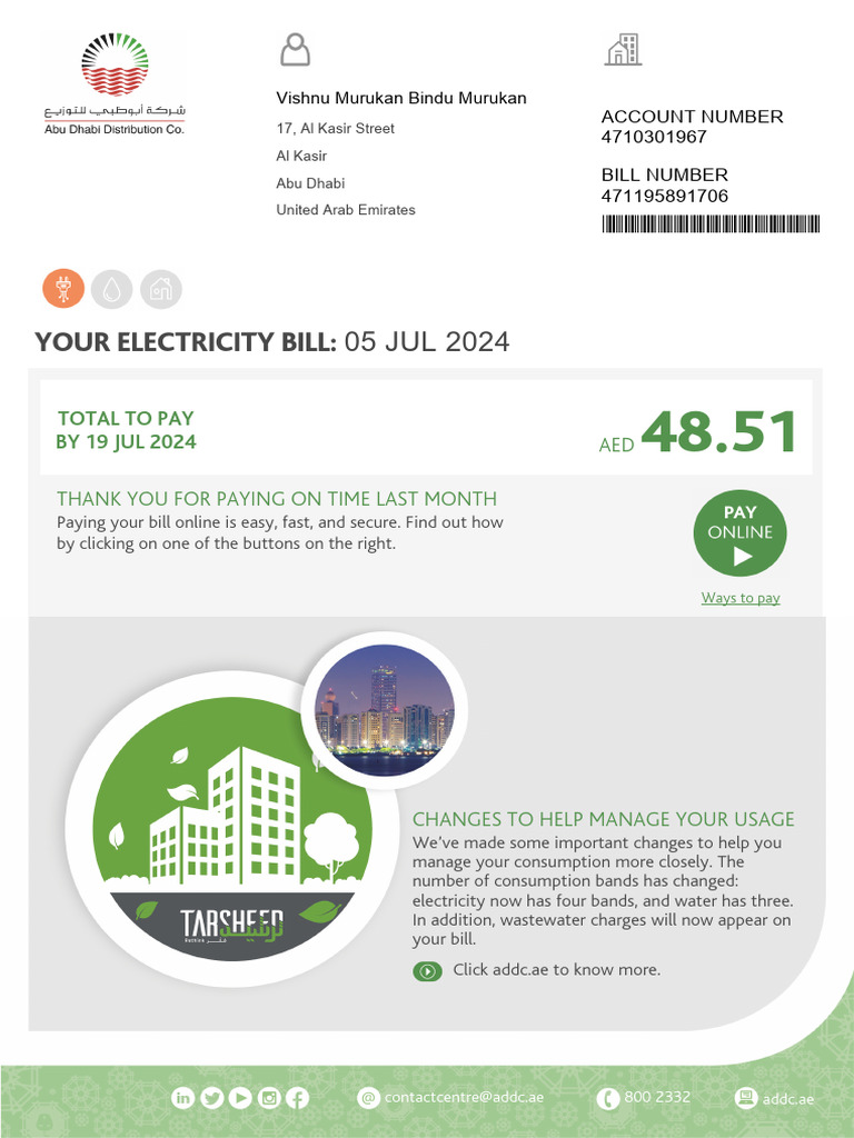 Abu Dhabi Electric Bill | PDF | Electricity | Power (Physics)