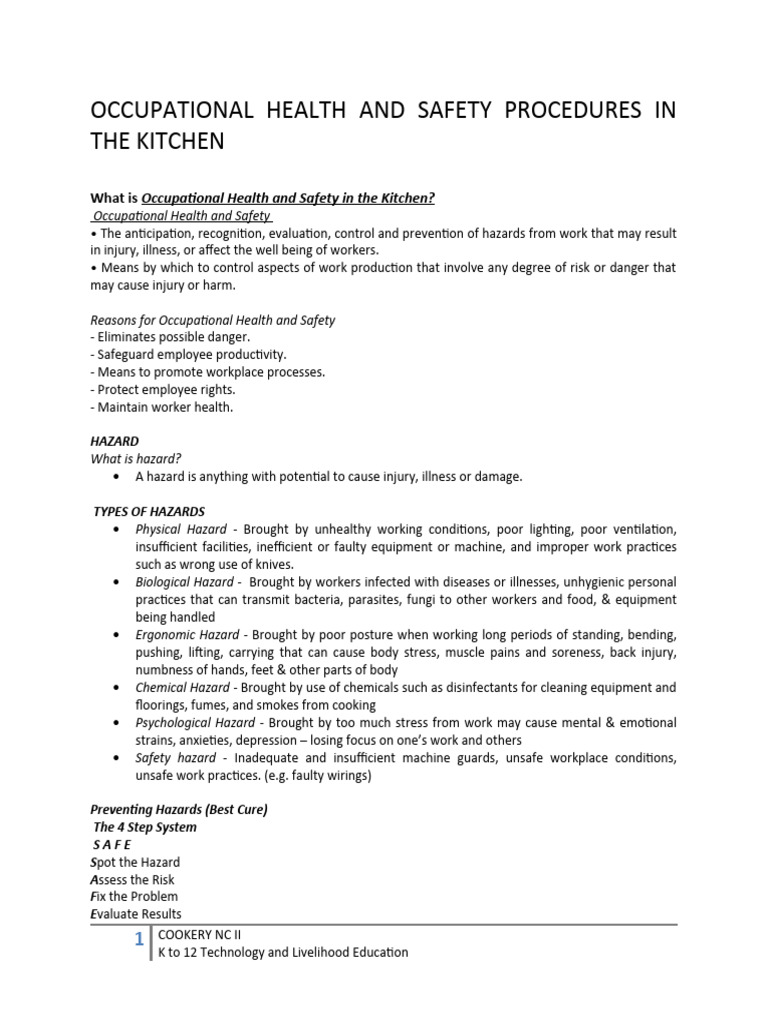 Occupational Health and Safety Procedures in The Kitchen | PDF ...