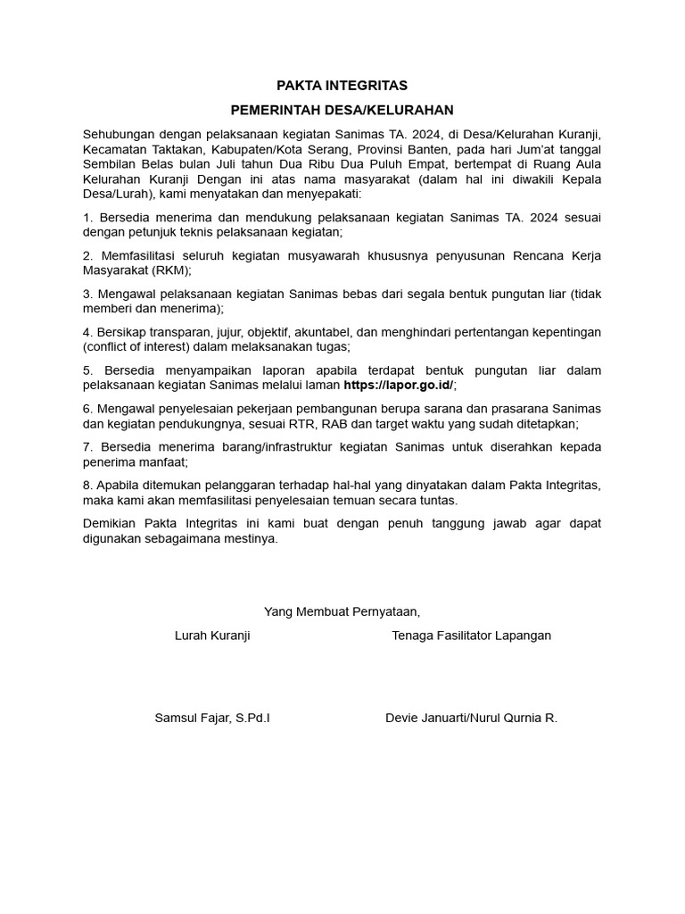 Pakta Integritas | PDF