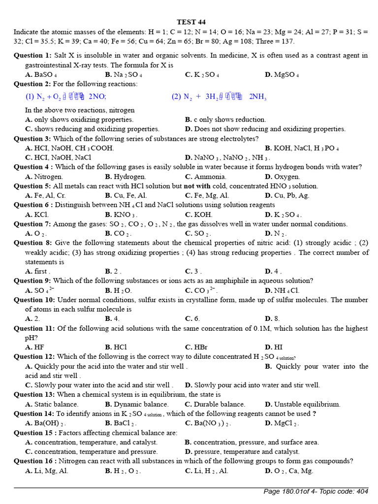 Test 44 | PDF | Acid | Chemical Reactions