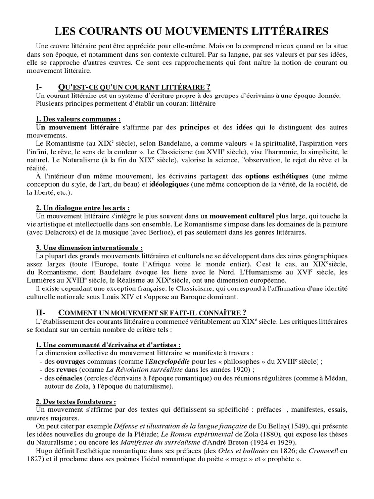 Les Courants Ou Mouvements Littéraires | PDF | Réalisme (littérature ...