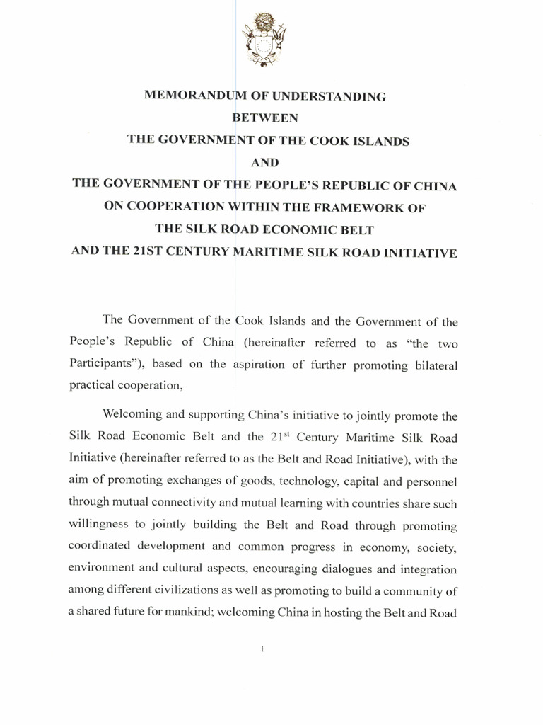 Memorandum of Understanding Between The Government of The Cook Islands ...
