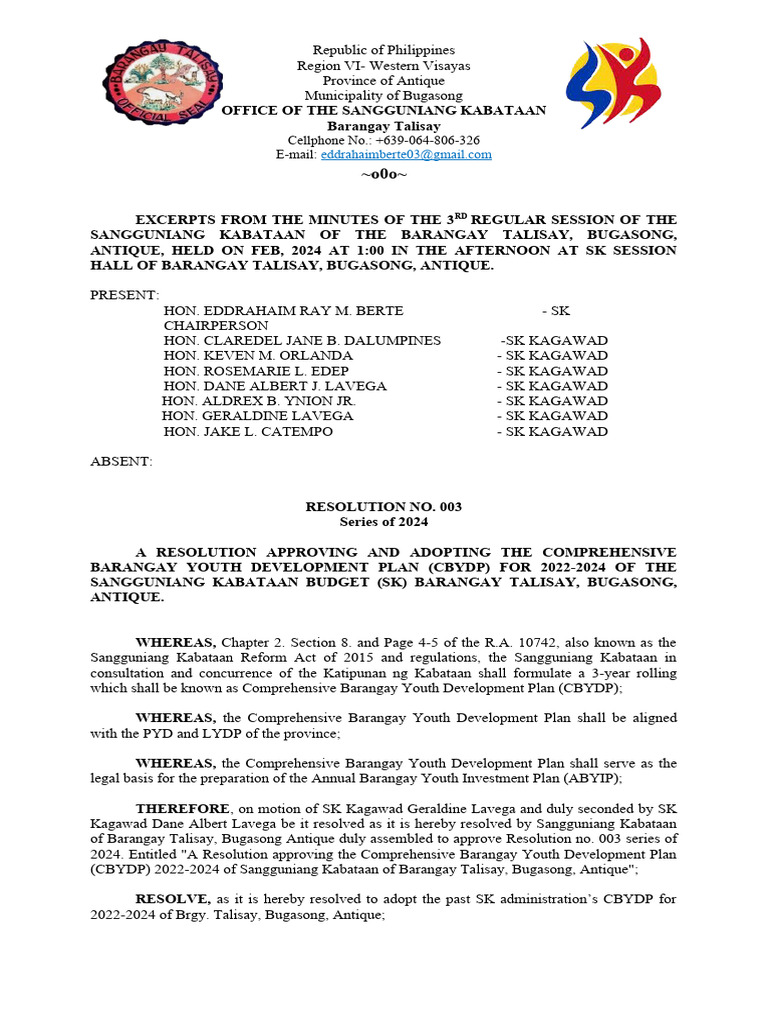 Resolution Approving Cbydp | PDF | Government