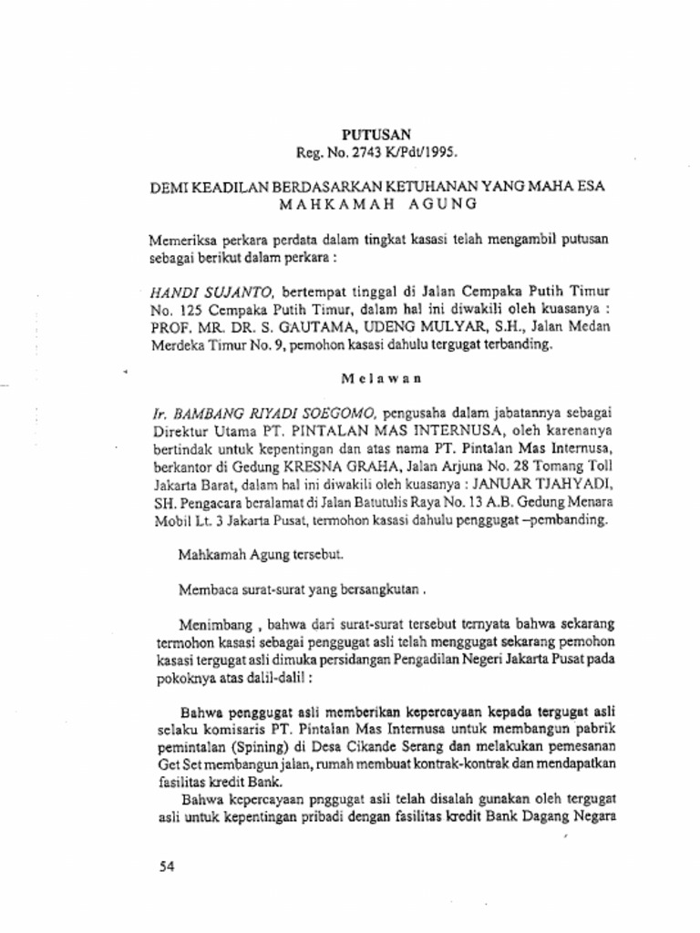 Putusan MA No. 2743 K-Pdt-1995 | PDF