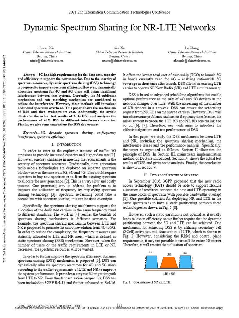 Dynamic Spectrum Sharing For Nr Lte Networks Pdf Orthogonal