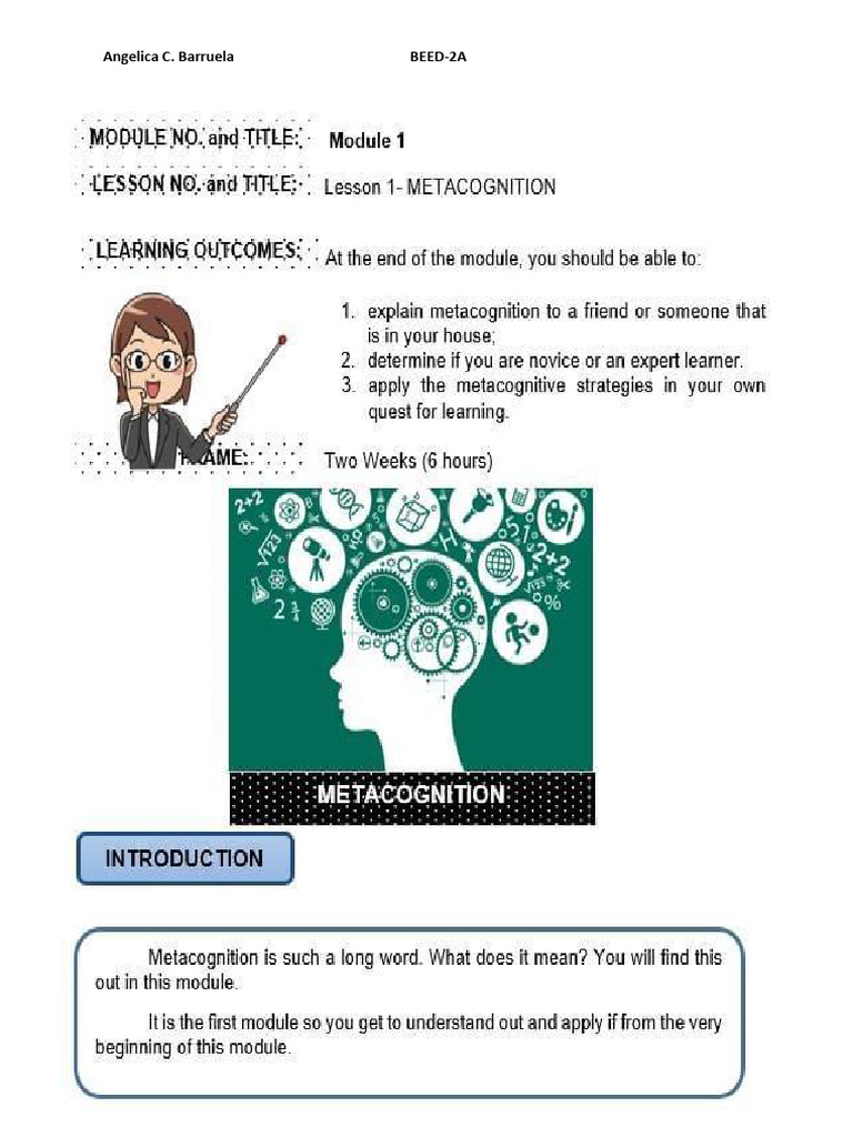 Module 1 Educ | PDF | Metacognition | Psychological Concepts