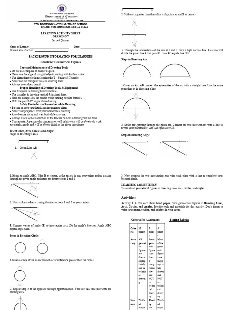 LAS DRAWING-Q2, Bisecting Lines, Arcs, Circles, and Angles | PDF | Angle | Elementary Geometry