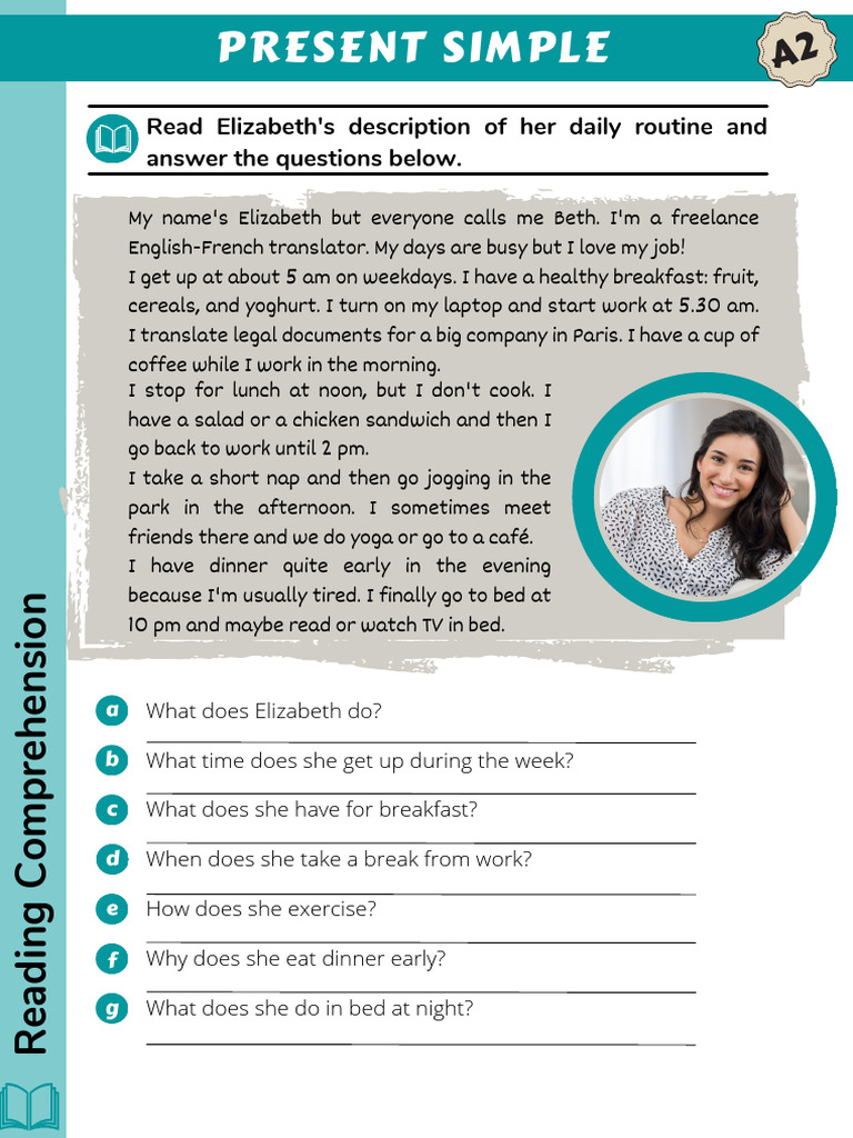 A2 Reading Comprehension: Daily Routine | PDF | Lunch | Foods