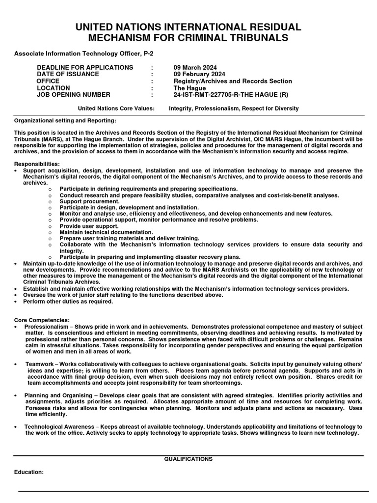 P 2 Associate Information Technology Officer MARS Hague | PDF | United ...