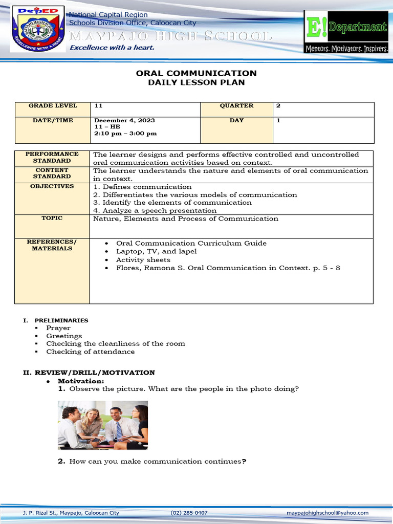 Cot 2 Lesson Plan Nature of Communication | PDF | Communication | Cognition