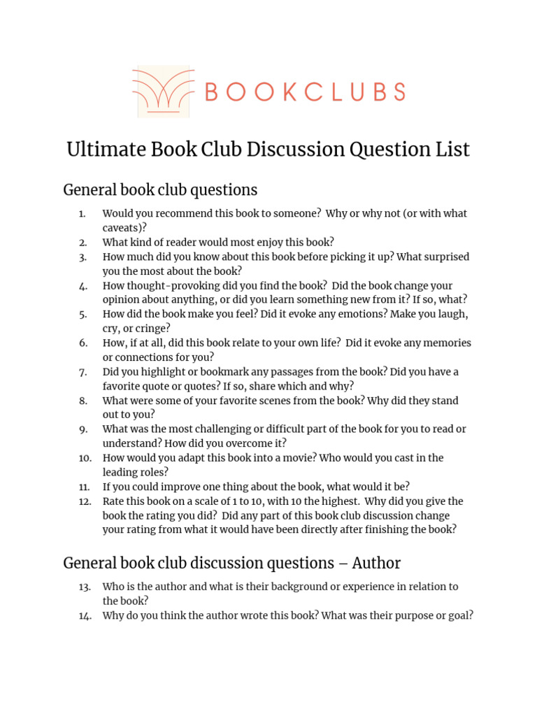 Ultimate Book Club Discussion Question List | PDF | Thriller (Genre)