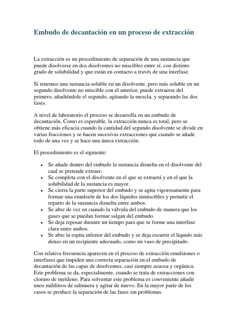 Uso del embudo de decantación en extracción | PDF | Sustancias químicas ...