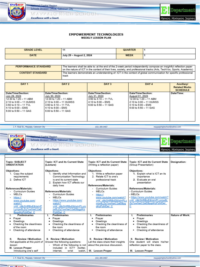 LP-Week1 JULY29-AUGUST02 EMTECH | PDF | Information And Communications Technology | Educational ...