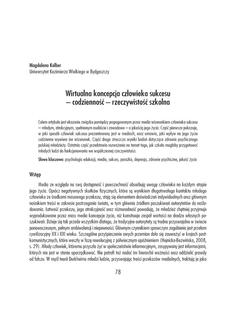 Magdalena Kolber Wirtualna Koncepcja Czlowieka Sukcesu Codziennosc ...